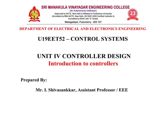 CS - Introduction to controllers AND ITS DESIGNx | PPT