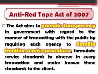 Anti-Red Tape Act of 2007 - Bachelor in Public Administration ...