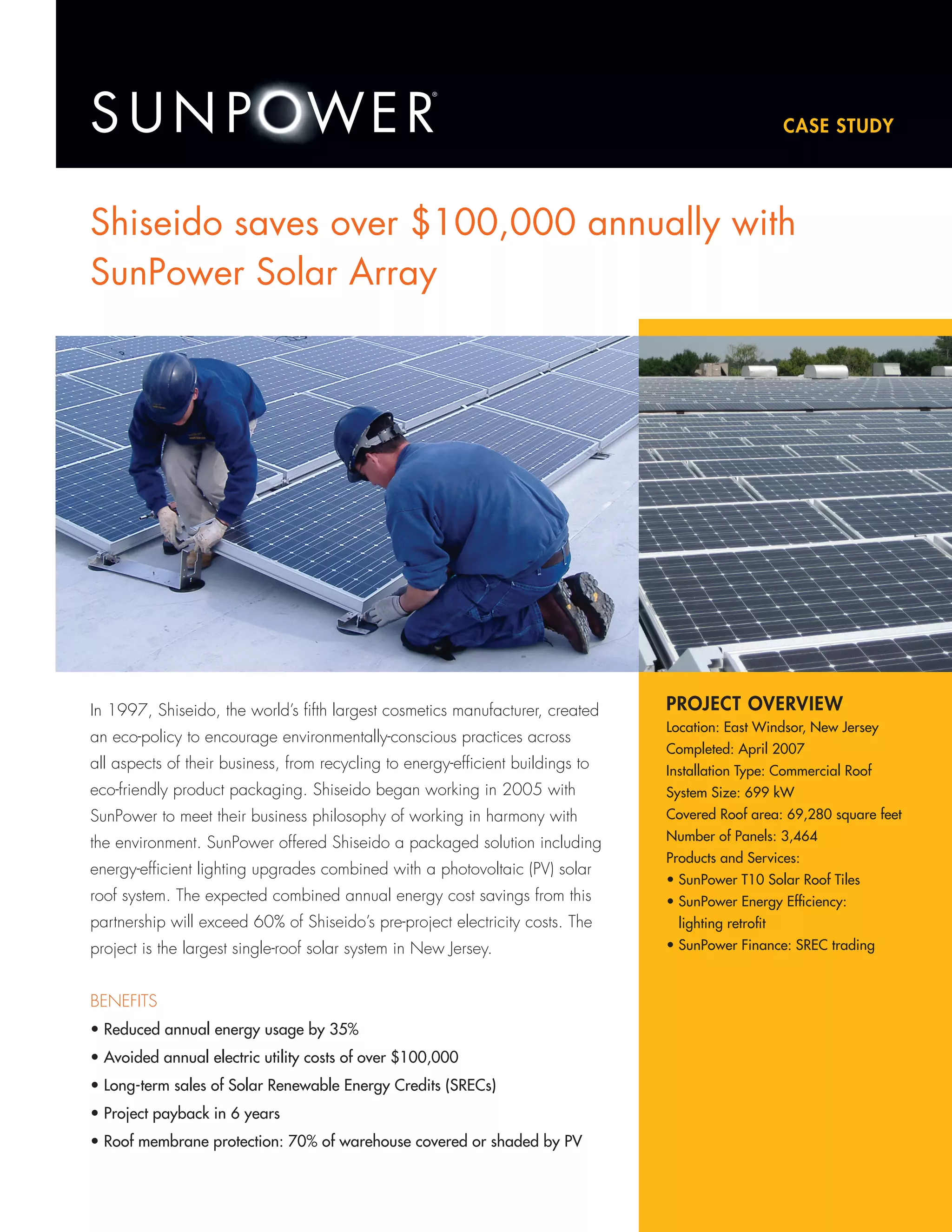 Shiseido saves over $100,000 annually with SunPower Solar Array | PDF