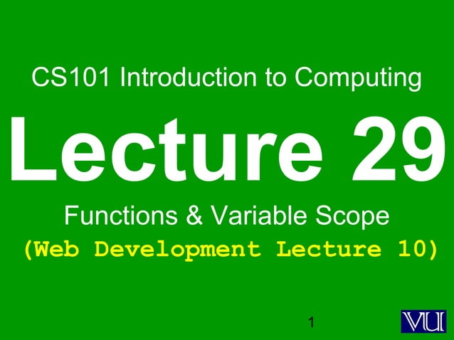 Cs101 Introduction To Computing Lecture 29 Ppt
