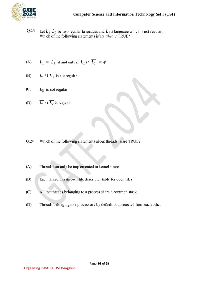 CS124S5 gate exam pyq for practice for it.pdf | Programming Languages | Computing