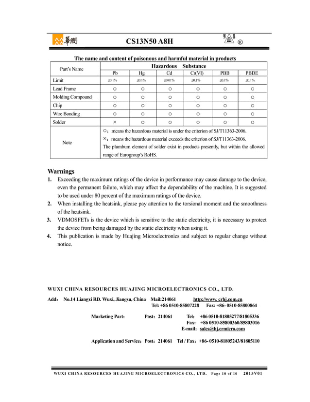 Original N-Channel Mosfet CS13N50 13N50 500V 13A TO-220 New | PDF