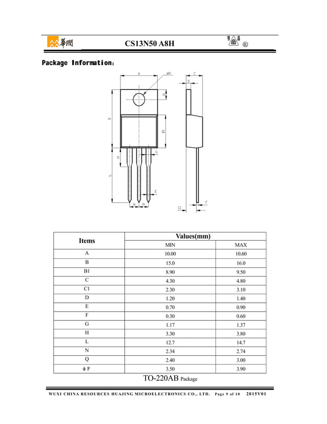 Original N-Channel Mosfet CS13N50 13N50 500V 13A TO-220 New | PDF