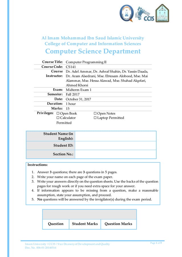 Cs141 mid1-2017-fall v2 | PDF