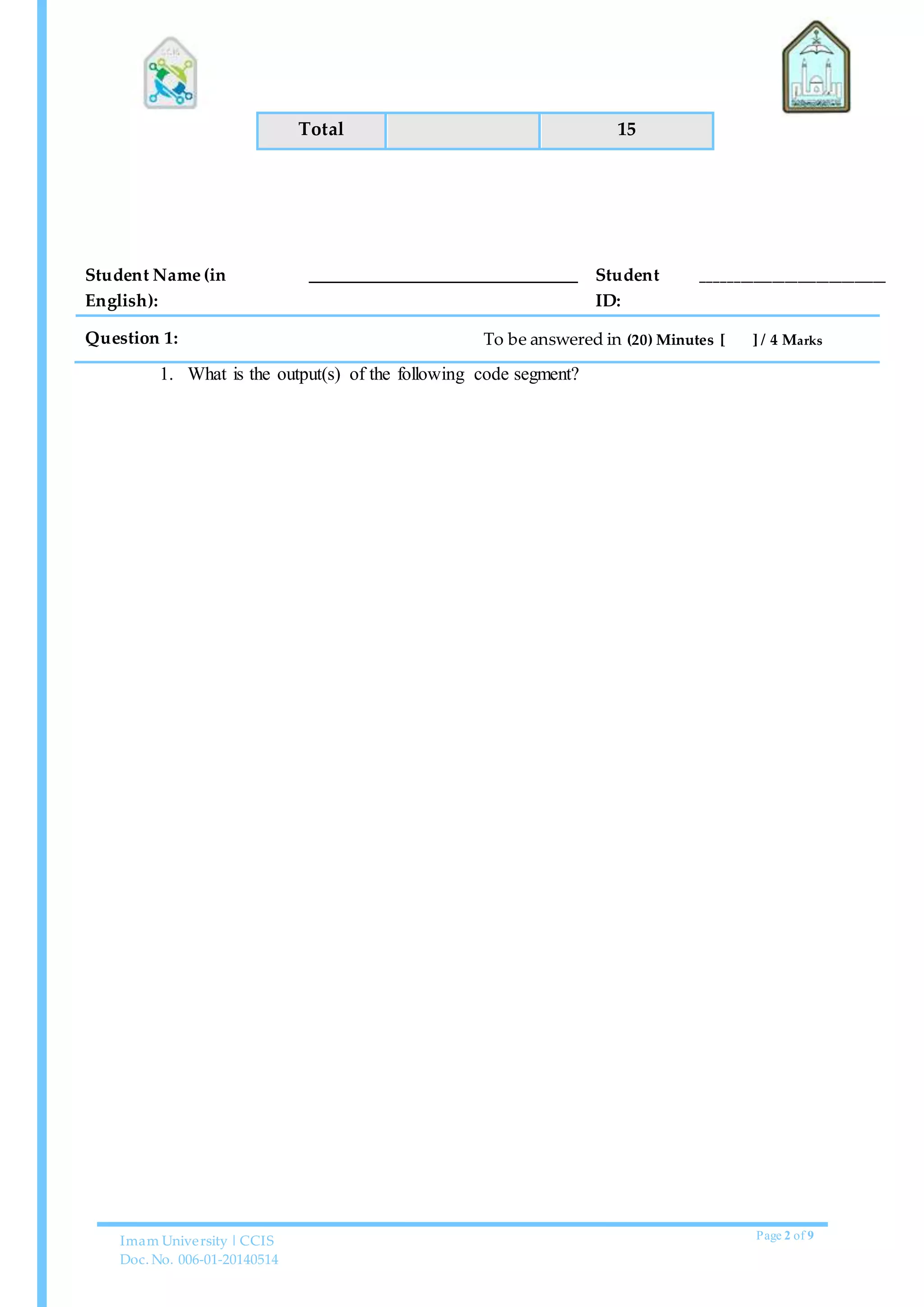 Cs141 mid termexam2_v1answer | PDF