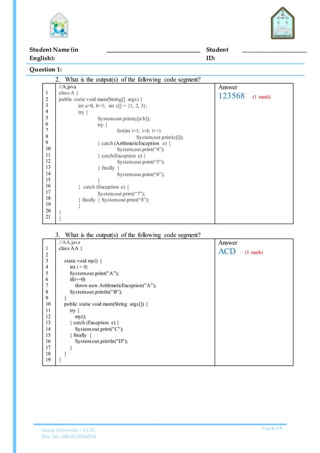 Cs141 mid termexam2_v1answer | PDF