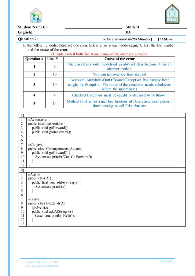 Cs141 mid termexam2_v1answer | PDF
