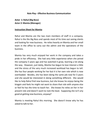 Business Communication - Big Boss Manager Role Play | DOCX