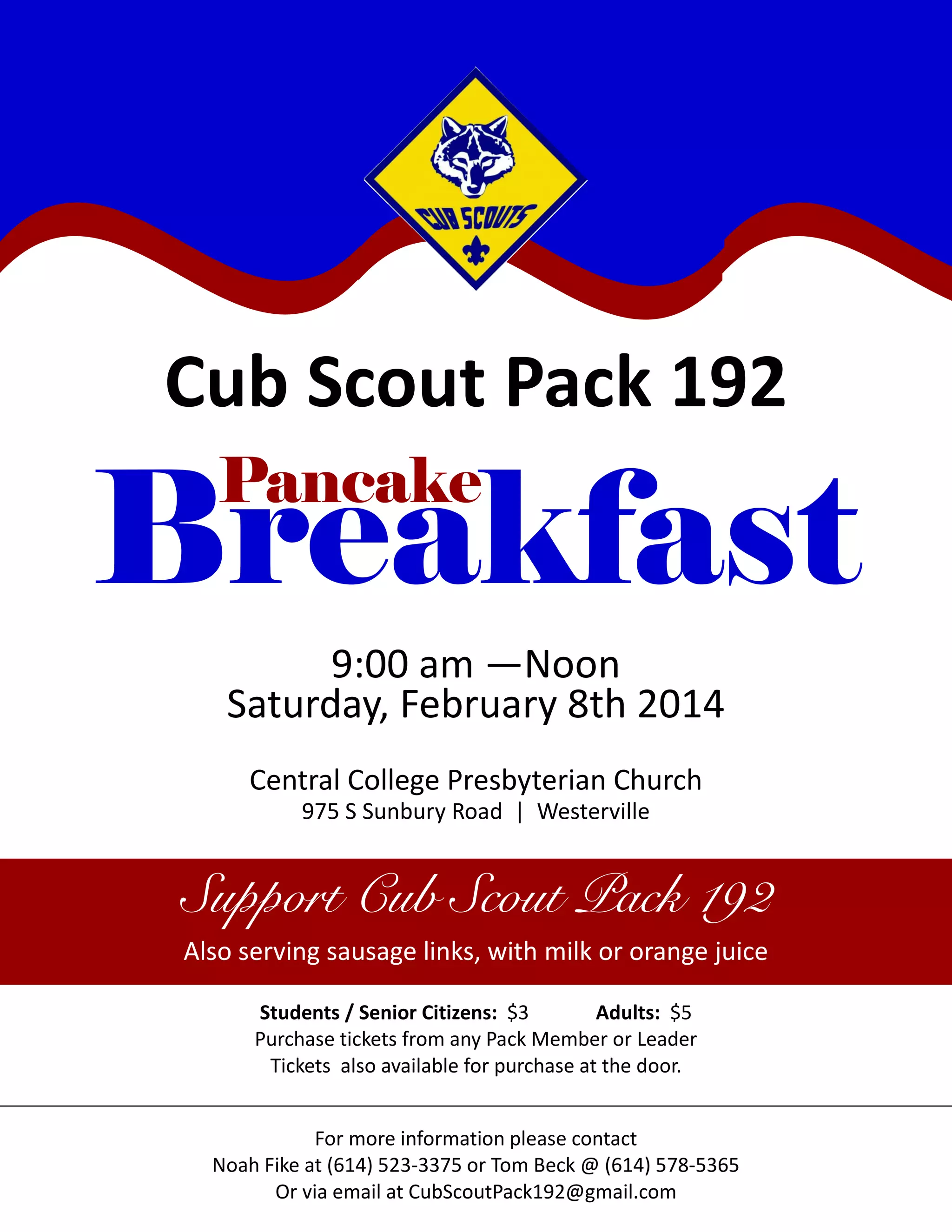 Cub Scout Pack 192 Westerville, OH Pancake Flyer February 8, 2014 | PDF