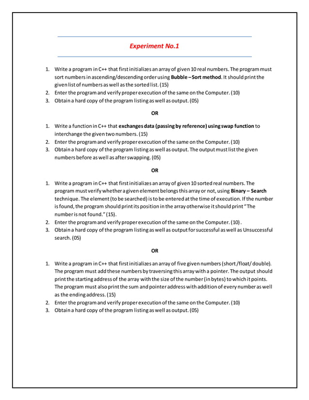 HSc Computer Science Practical Slip for Class 12 | DOCX