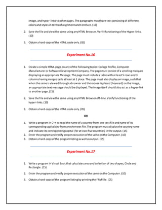 HSc Computer Science Practical Slip for Class 12 | DOCX