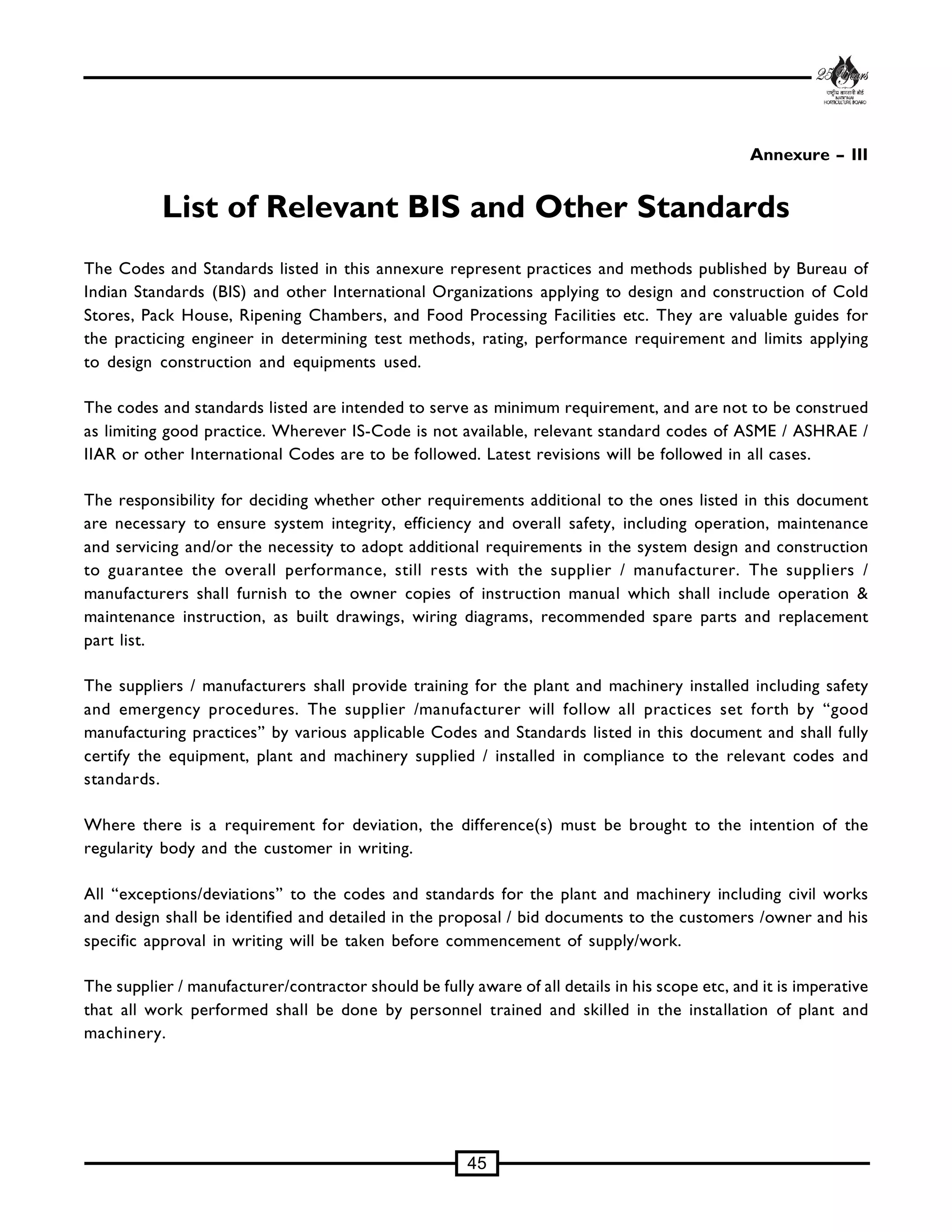 Technical Standard for Cold Storage | PDF