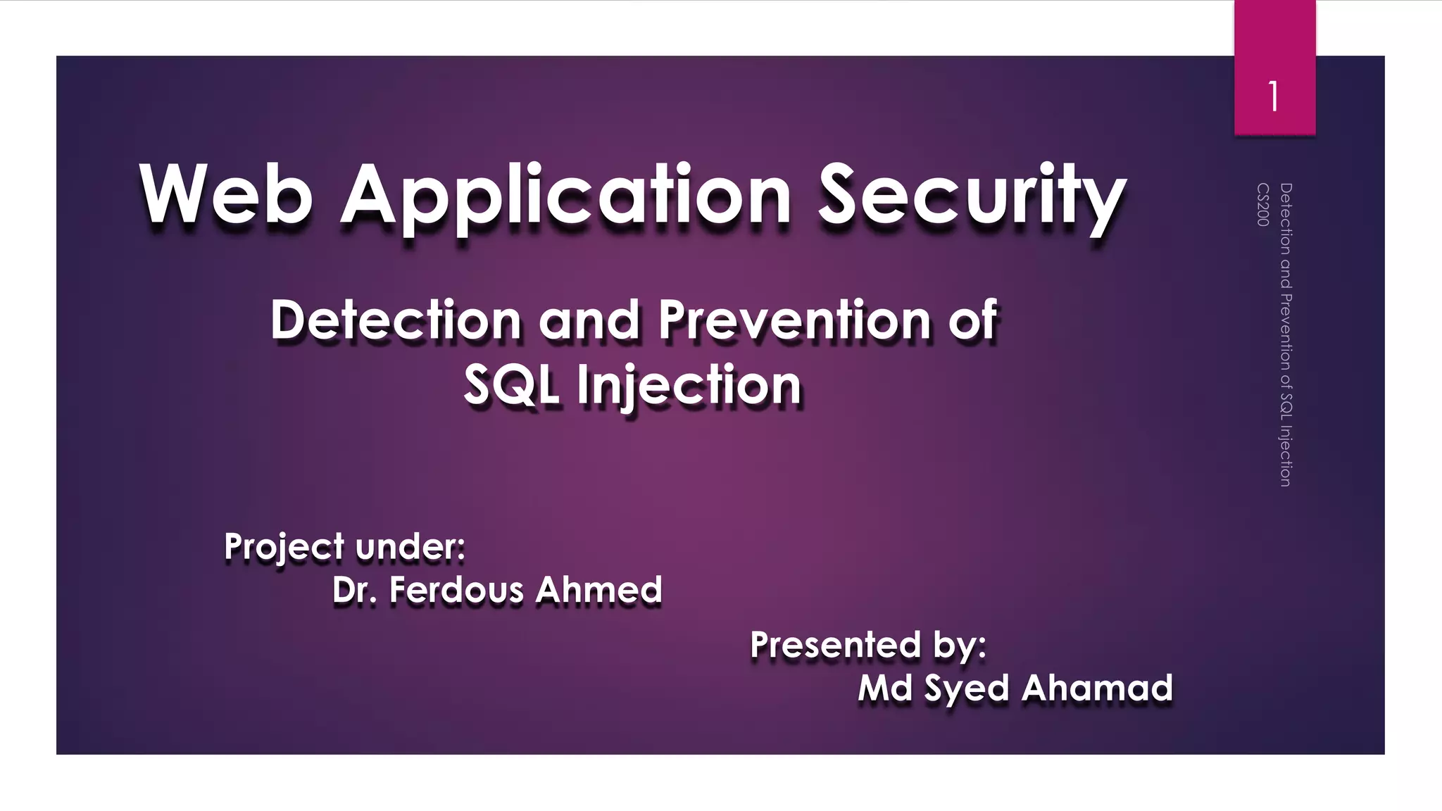 Web Application Security II - SQL Injection | PPT