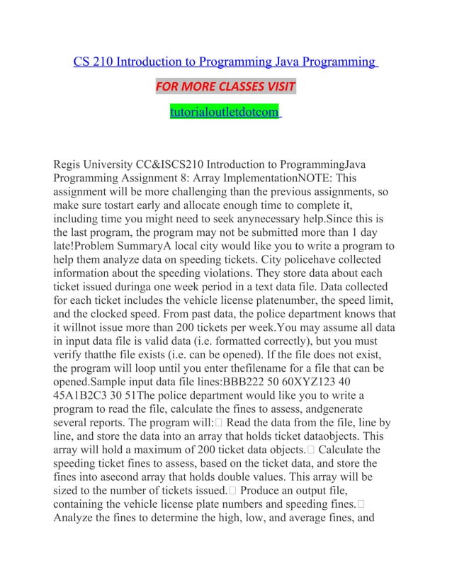 Cs 210 introduction to programming java programming | PDF
