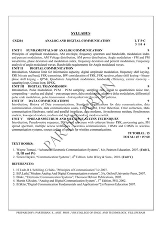 Cs2204 analog & digital communication question bank | PDF