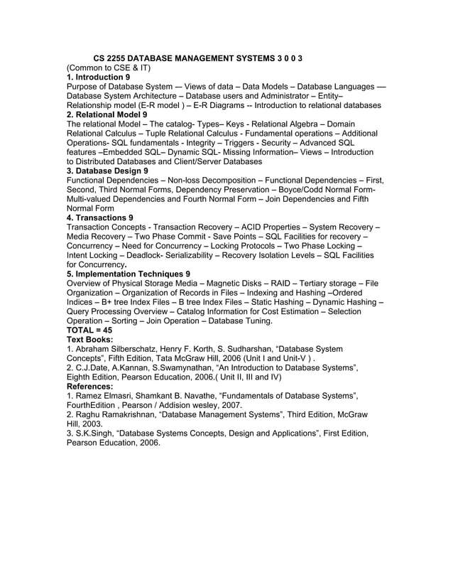 Cs 2255 database_management_systems | PDF