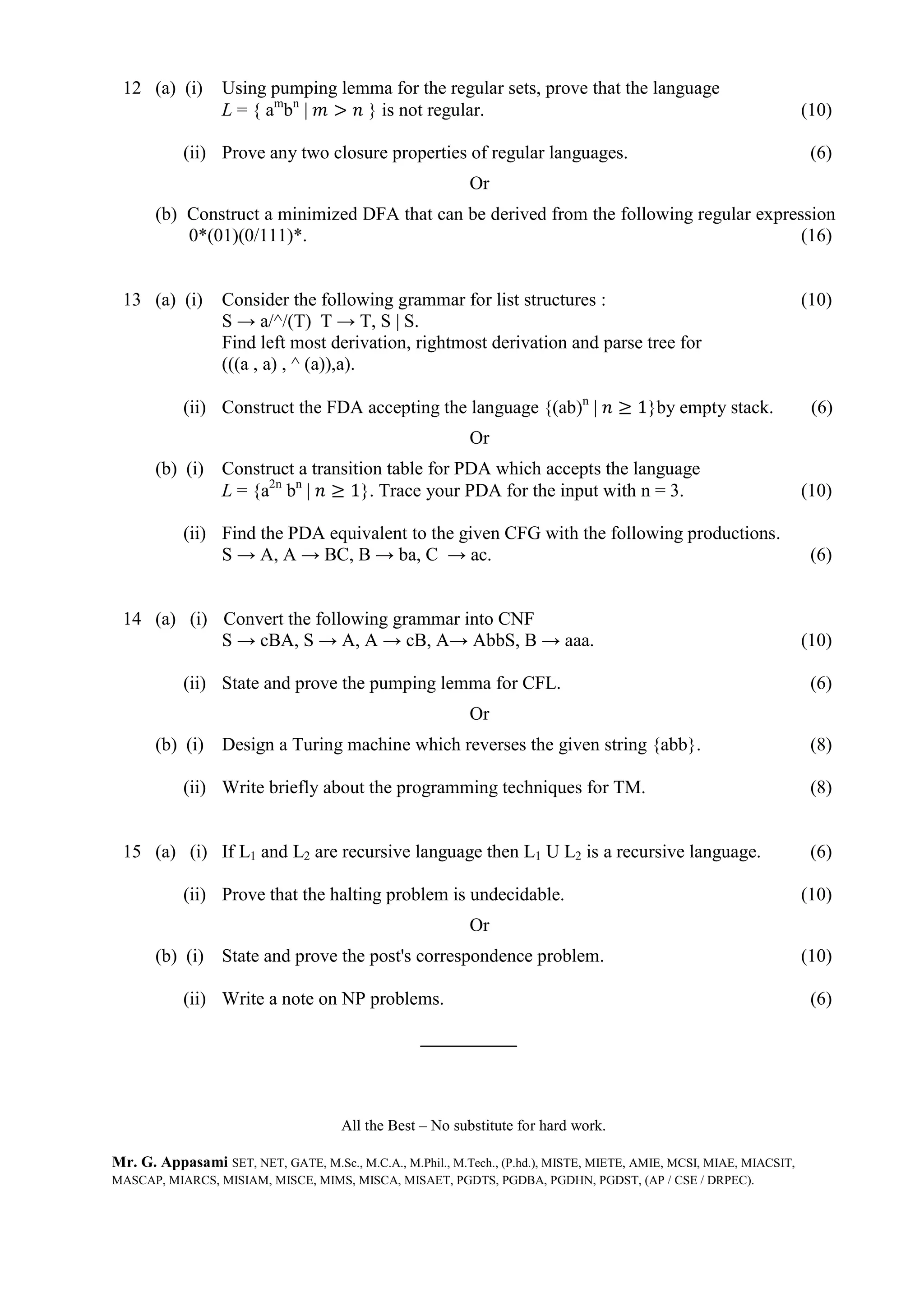 Cs2303 theory of computation all anna University question papers | PDF