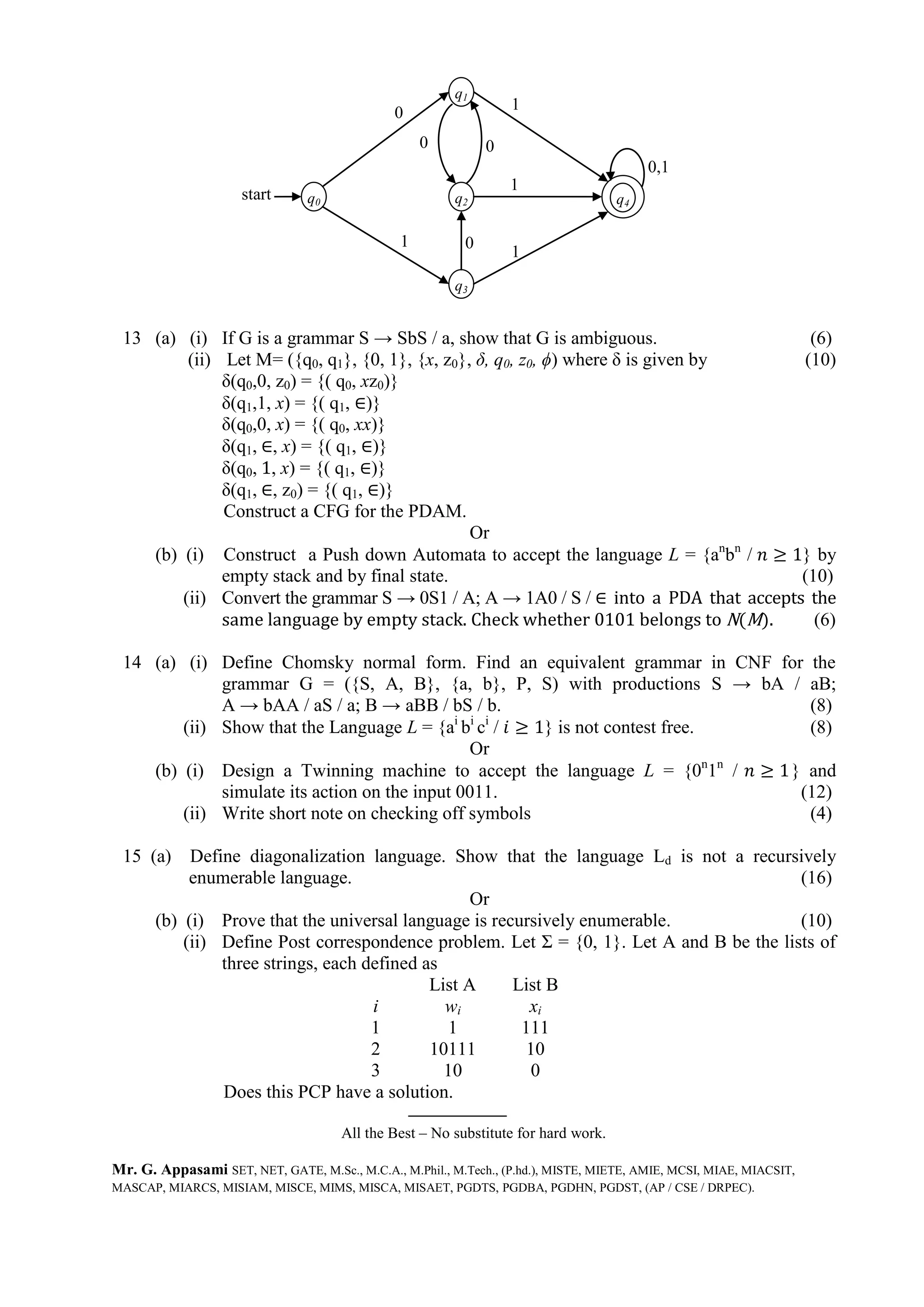Cs2303 theory of computation all anna University question papers | PDF