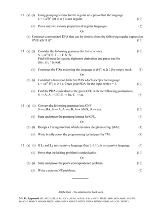 Cs2303 theory of computation all anna University question papers | PDF