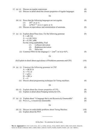 Cs2303 theory of computation all anna University question papers | PDF