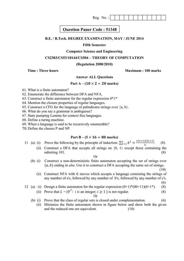 Cs2303 theory of computation all anna University question papers | PDF | Programming Languages ...