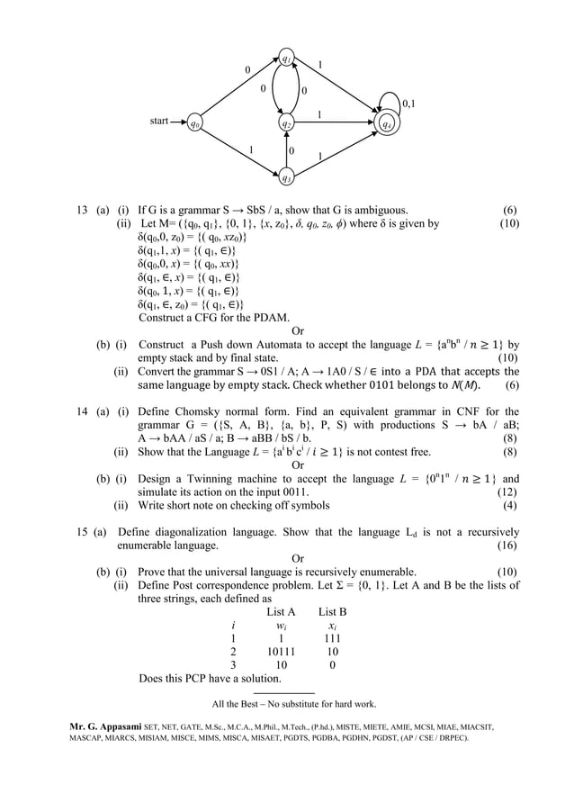 Cs2303 theory of computation all anna University question papers | PDF | Programming Languages ...