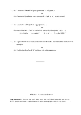 Cs2303 theory of computation all anna University question papers | PDF