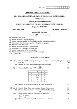 Cs2303 theory of computation all anna University question papers | PDF