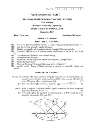 Cs2303 theory of computation all anna University question papers | PDF
