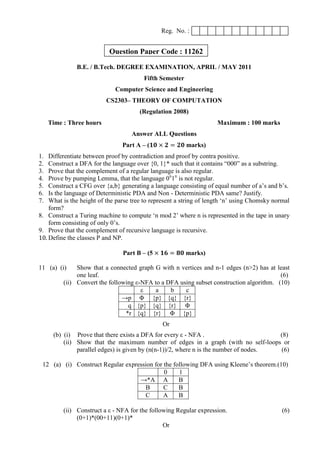 Cs2303 theory of computation all anna University question papers | PDF