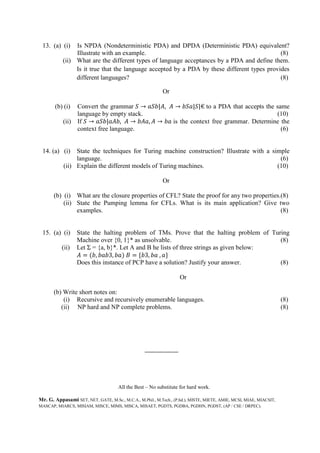 Cs2303 theory of computation all anna University question papers | PDF