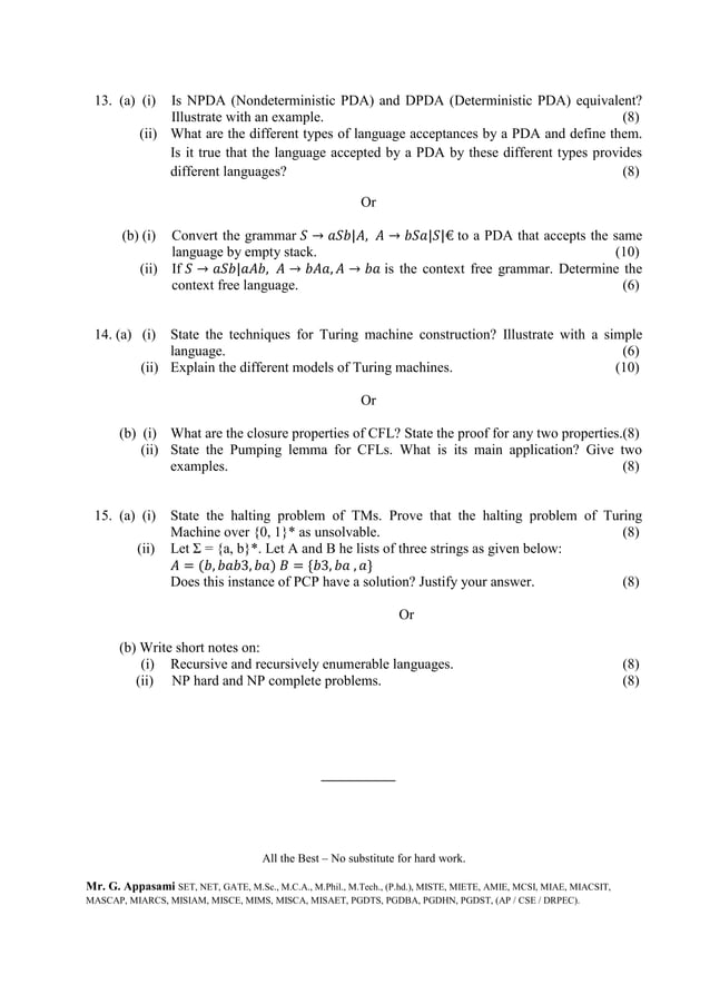 Cs2303 theory of computation all anna University question papers | PDF | Programming Languages ...