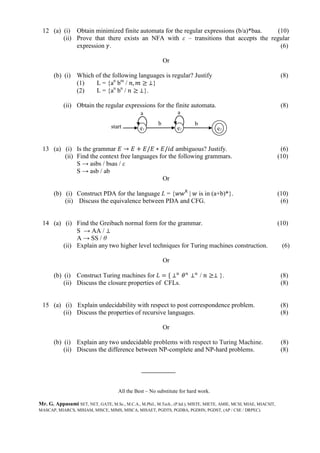 Cs2303 theory of computation all anna University question papers | PDF
