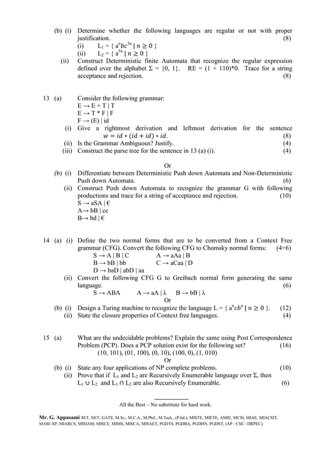 Cs2303 theory of computation may june 2016 | PDF