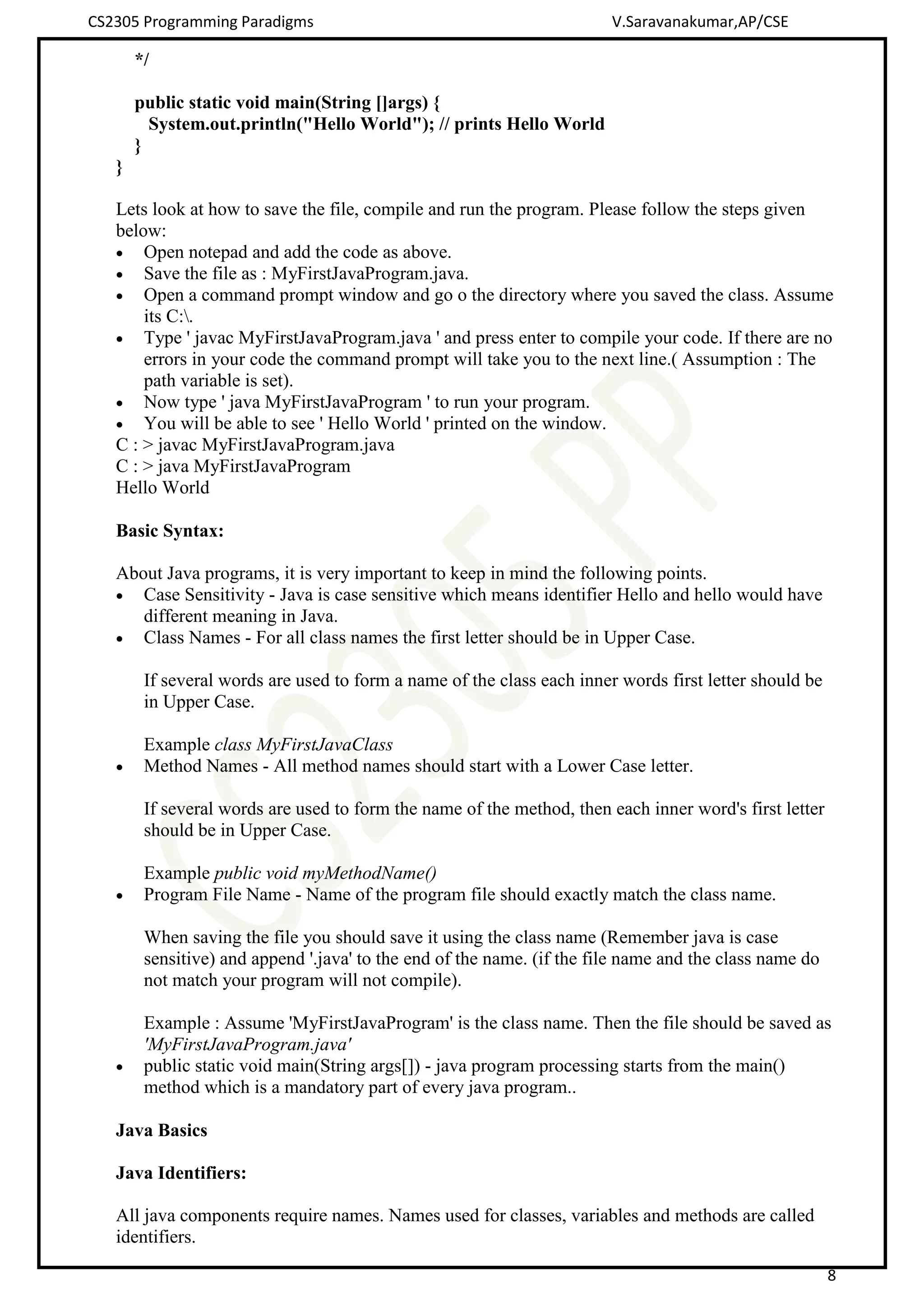 Cs2305 Programming Paradigms Lecturer Notes Pdf