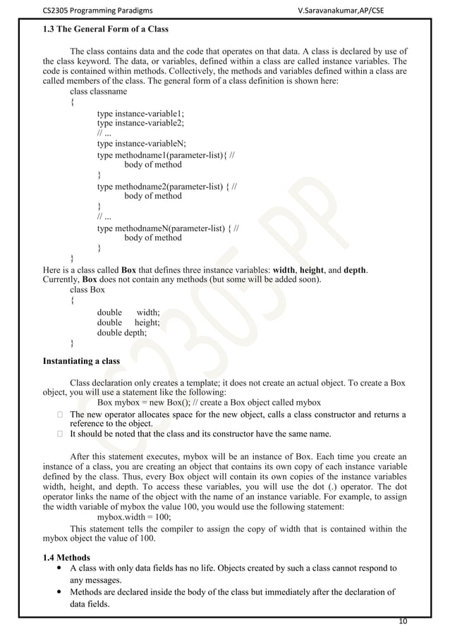 Cs2305 Programming Paradigms Lecturer Notes Pdf