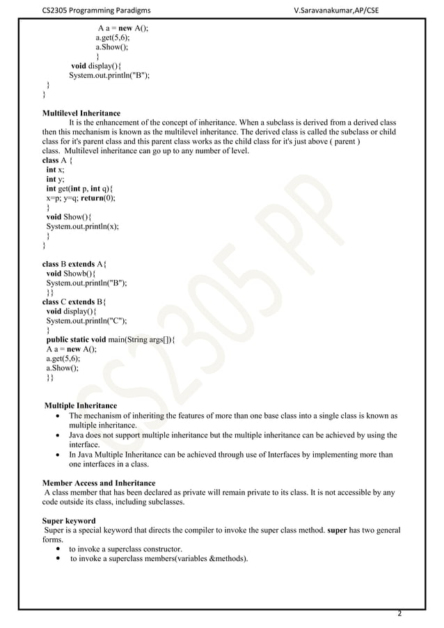 Cs2305 Programming Paradigms Lecturer Notes Pdf
