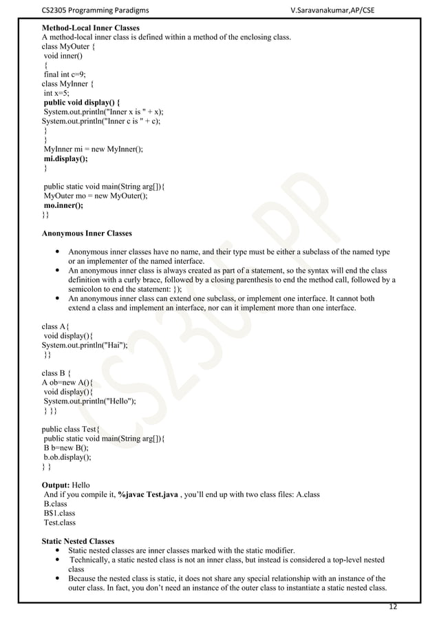 Cs2305 Programming Paradigms Lecturer Notes Pdf