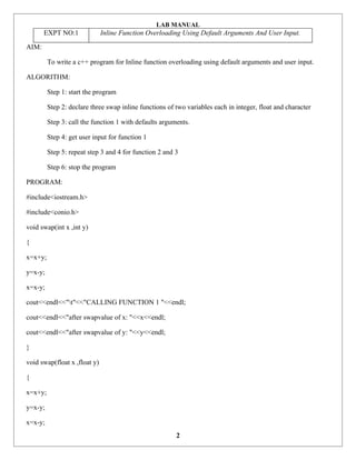 Cs2312 OOPS LAB MANUAL | DOC