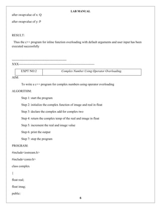 Cs2312 OOPS LAB MANUAL | DOC