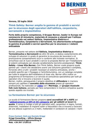 Think Safety: la proposta Berner per la protezione personale e gli ...