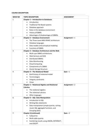 CS3270 – Database Systems Course Outline | PDF