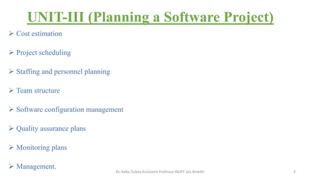 Project Planning Software Engineering unit-3 | PPT