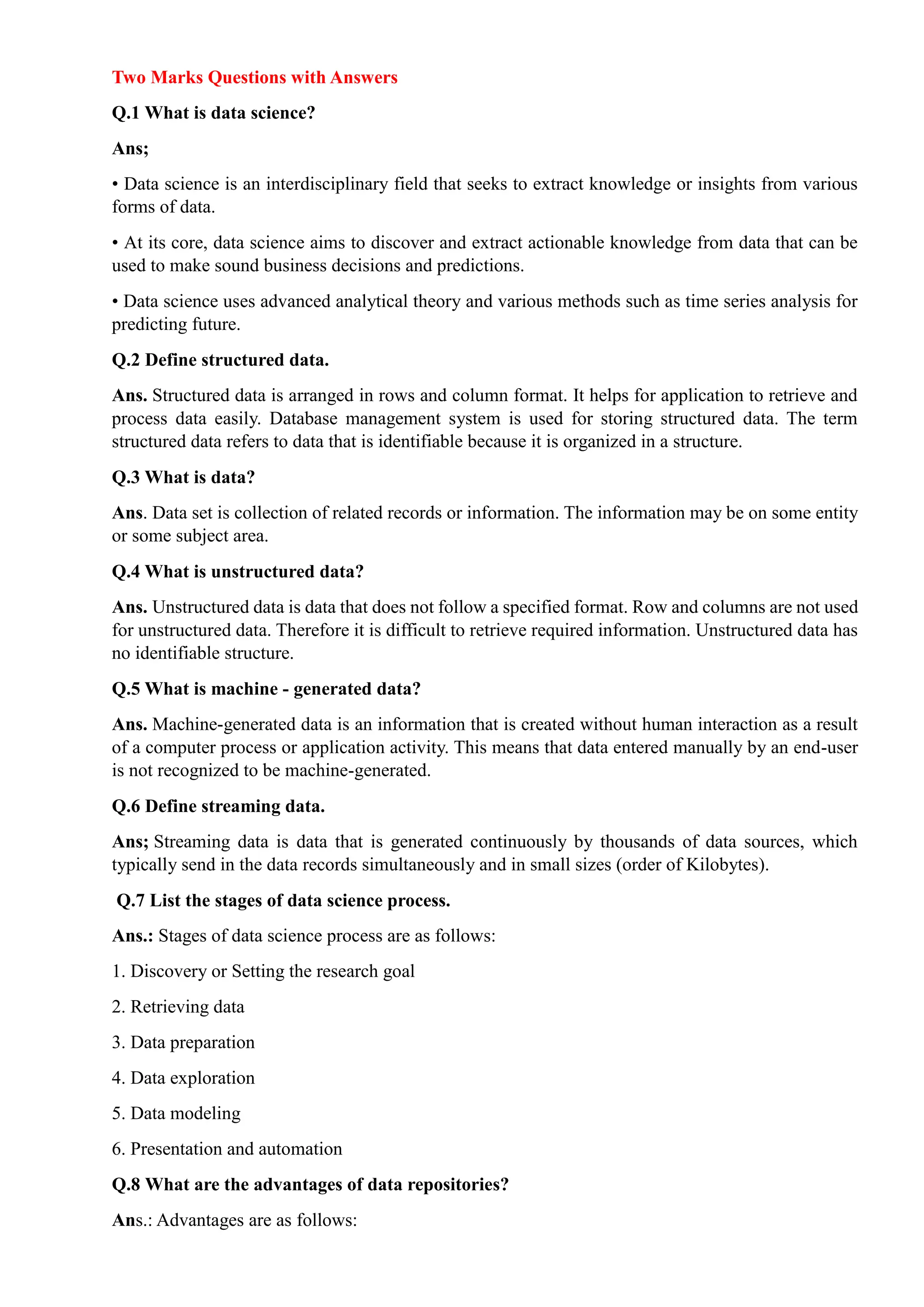 Cs3352 Foundations Of Data Science Notespdf Databases Computer