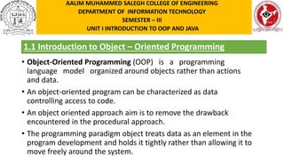 CS3391 OOP UT-I T1 OVERVIEW OF OOP | PPTX