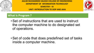 CS3391 OOP UT-I T1 OVERVIEW OF OOP | PPTX