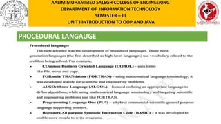 CS3391 OOP UT-I T1 OVERVIEW OF OOP | PPTX