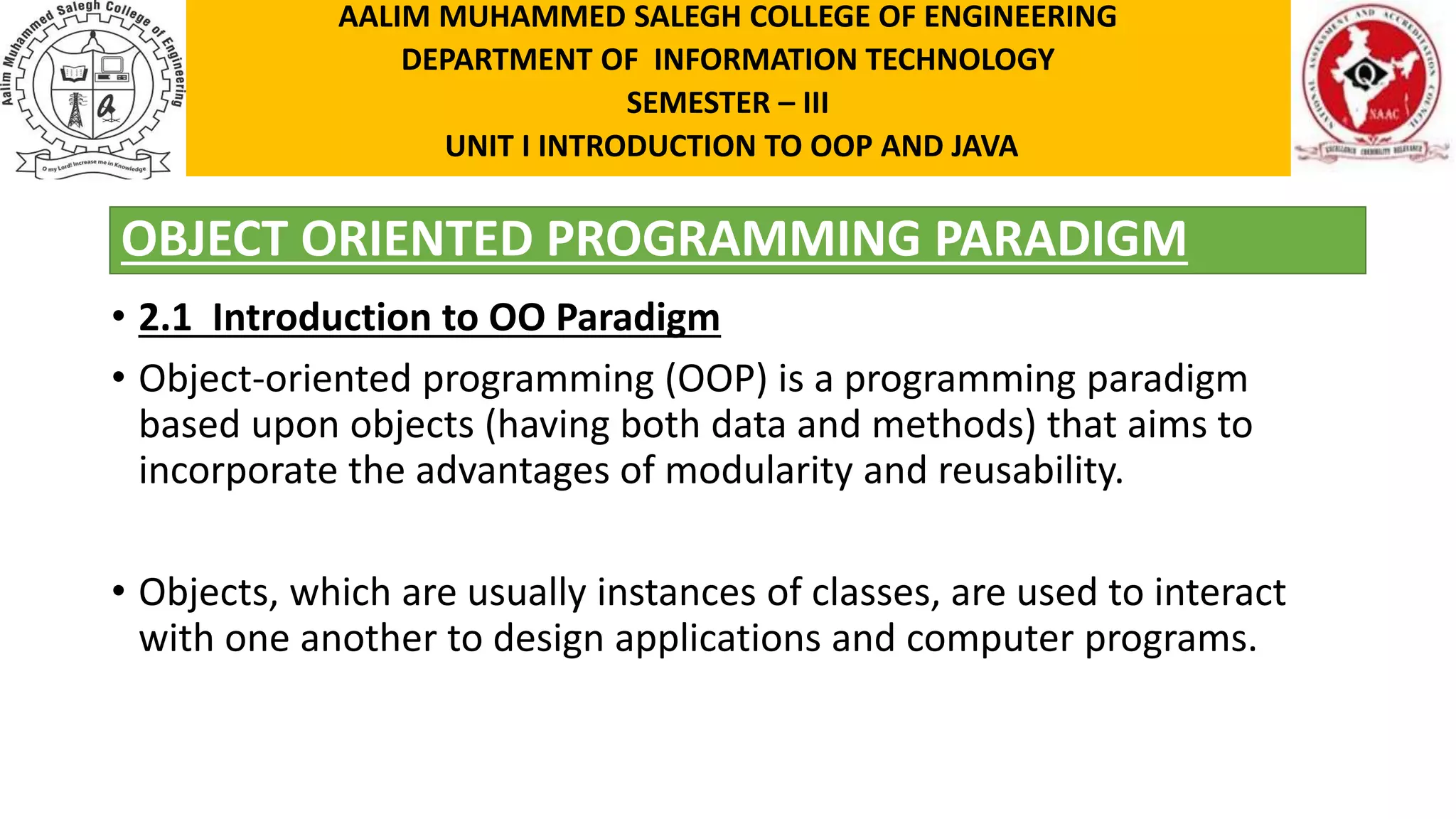 CS3391 OOP UT-I T2 OBJECT ORIENTED PROGRAMMING PARADIGM.pptx