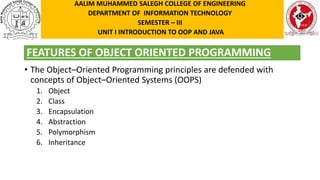 CS3391 OOP UT-I T3 FEATURES OF OBJECT ORIENTED PROGRAMMING | PPT