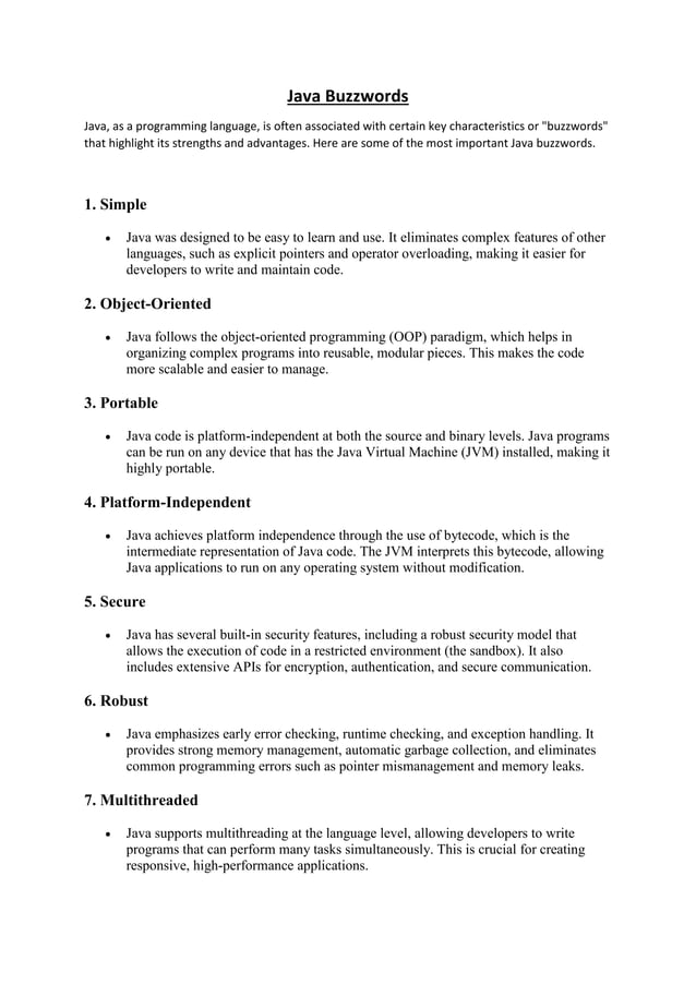 CS3391 Java Buzzwords in OOPS Concept.docx